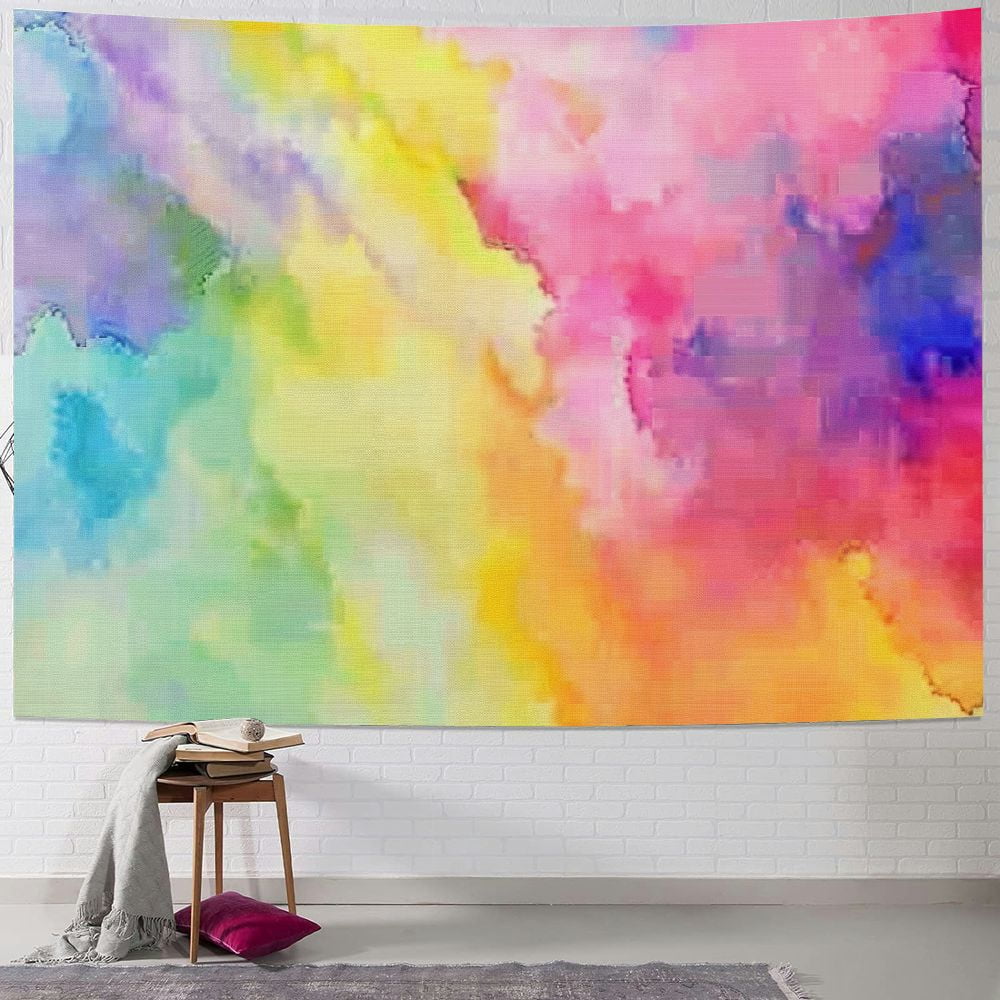 ONETECH Colorful Rainbow Paint Art Tapestry, Watercolor Pattern Wall ...