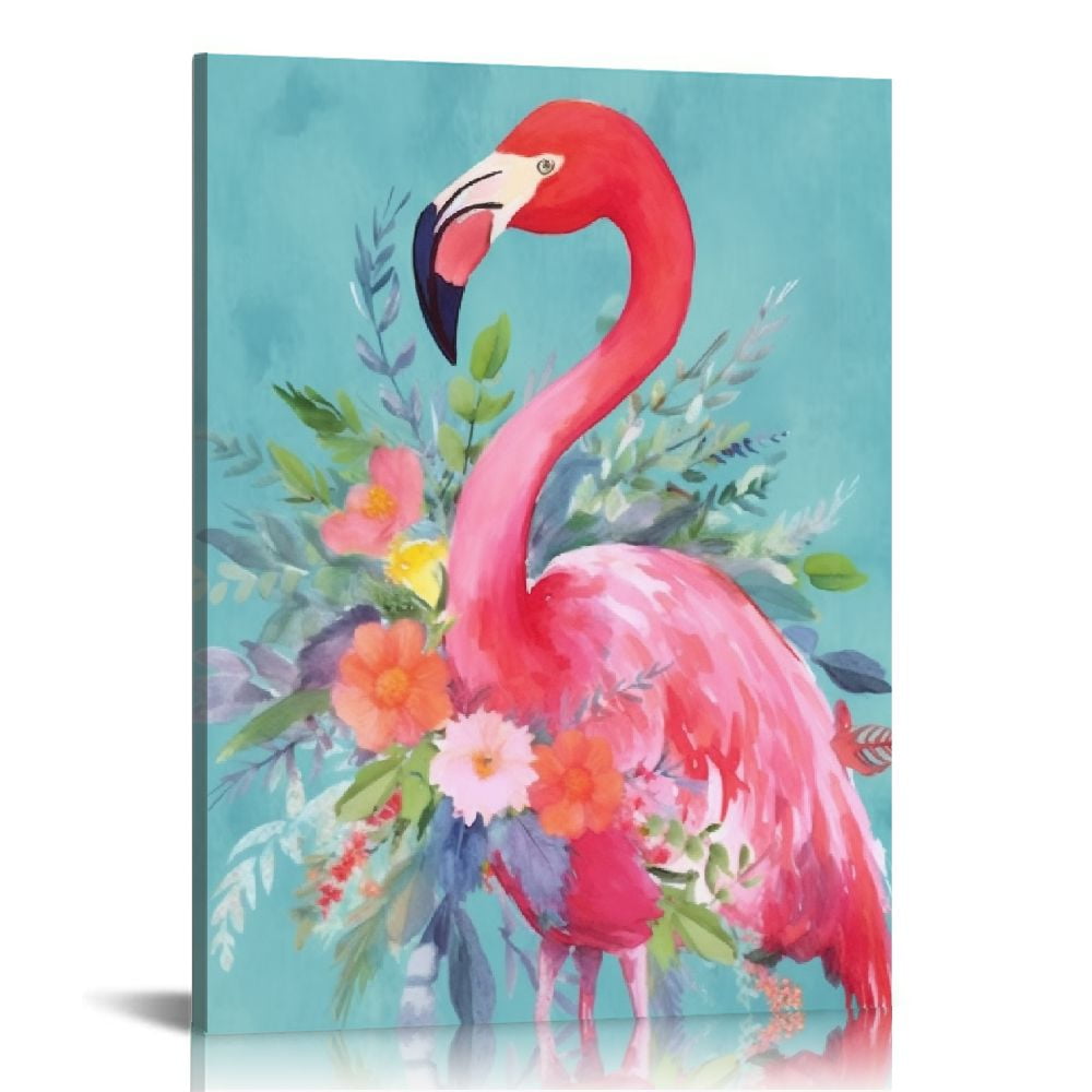 ONETECH Colourful Flower Crown Flamingo Canvas Prints Wall Decor ...