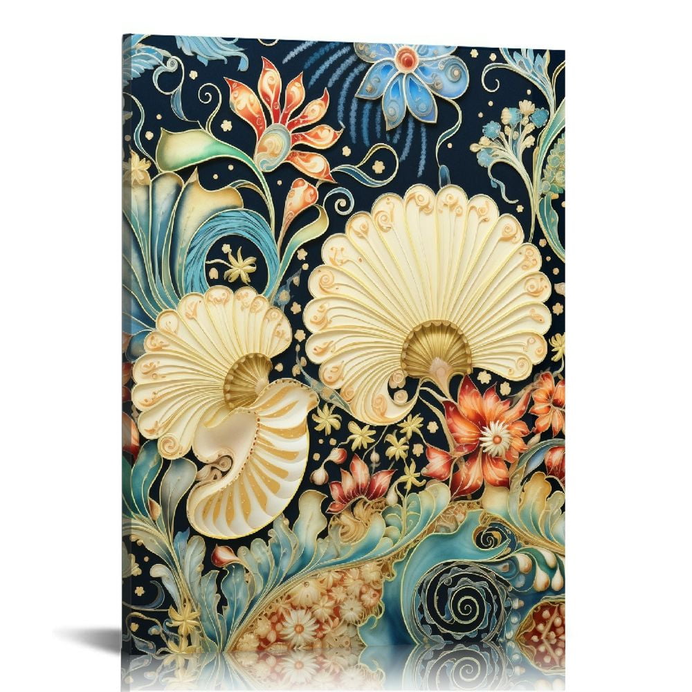 ONETECH Conch Seashell Canvas Coastal Wall Art Blue Beach Scene with ...