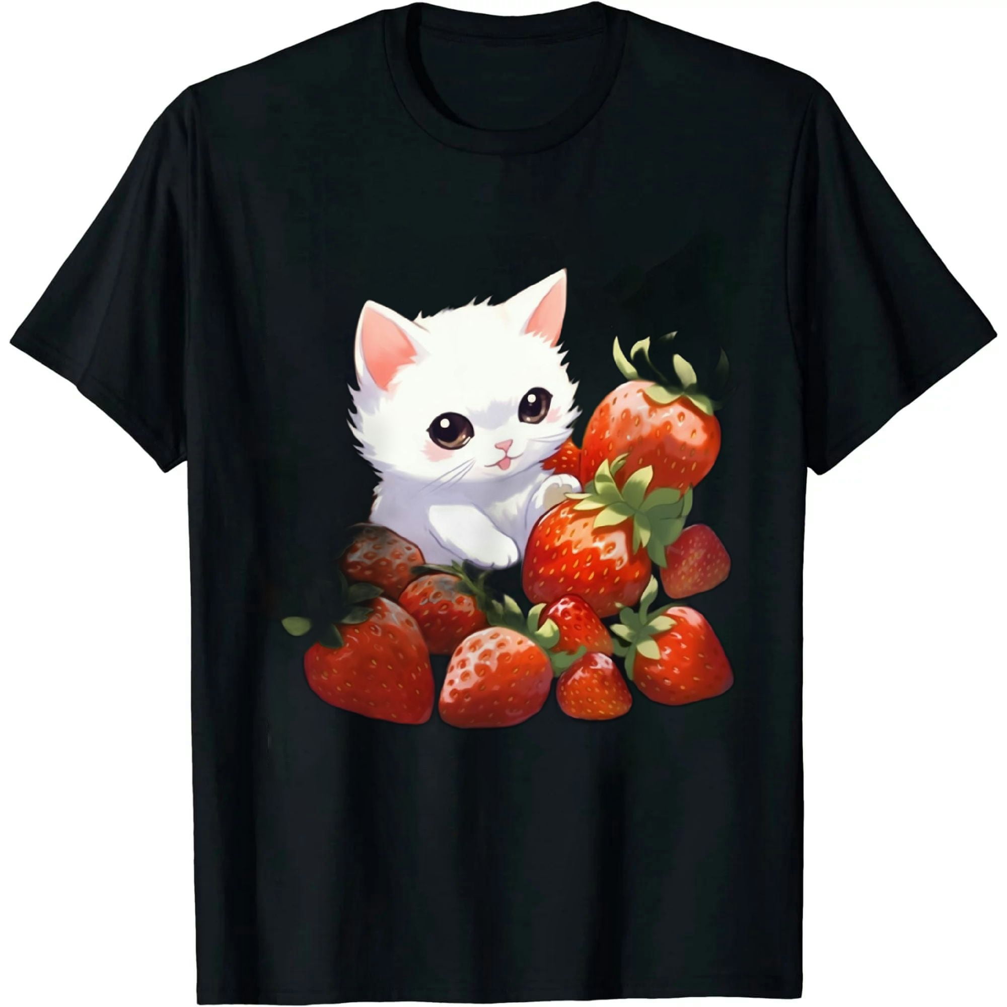 ONETECH Cottagecore Strawberry Cute Cat Kawaii Anime Neko Strawberry T ...