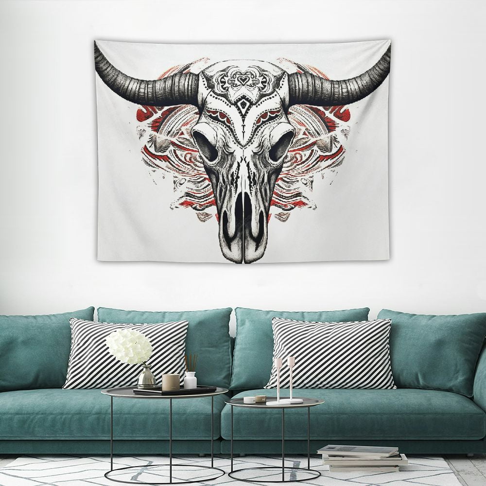 ONETECH Cow Skull Tapestry Wall Hanging, Western Themed Home Tapestries ...