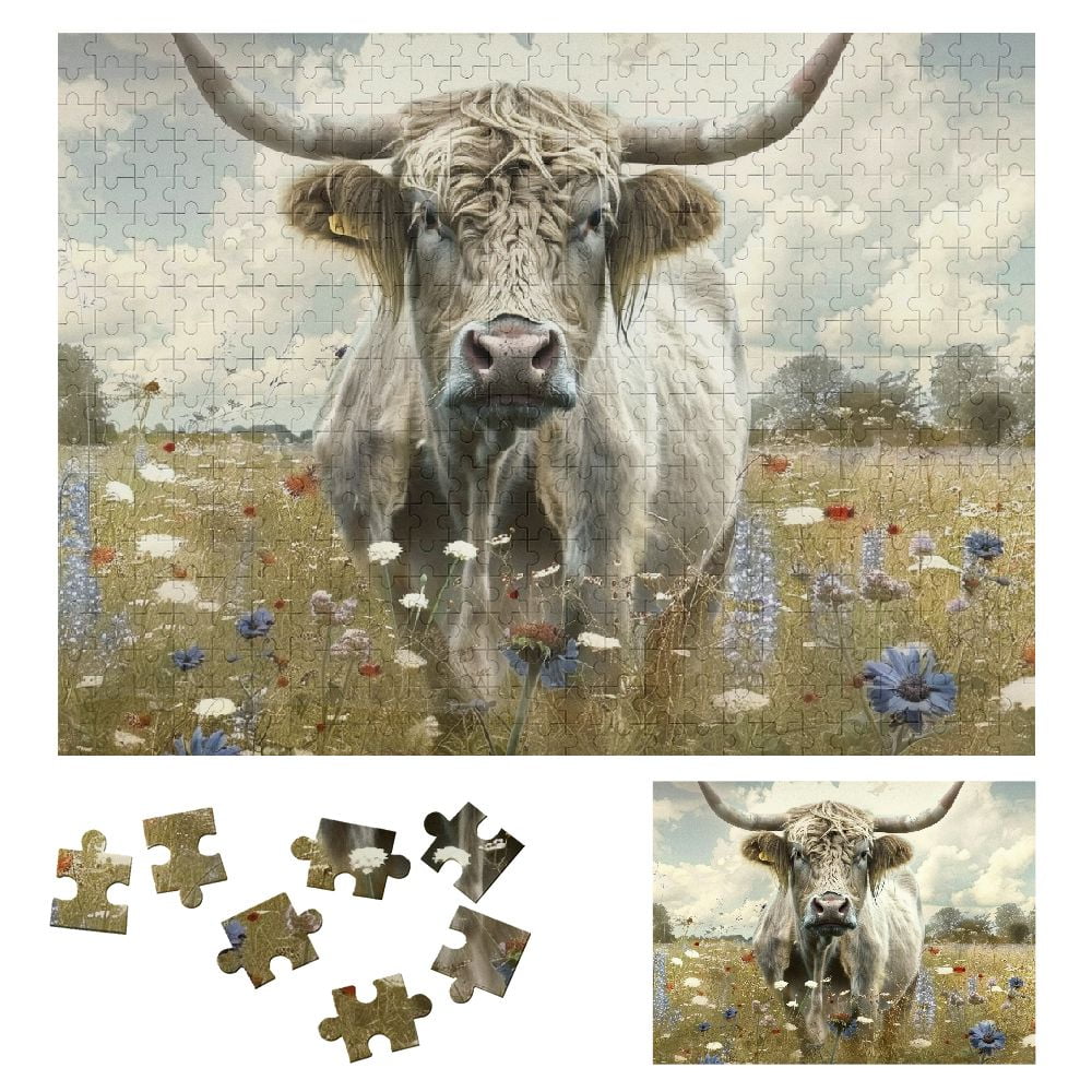 ONETECH Cow with Long Horns Wooden Jigsaw Puzzle for Adults and Kids ...