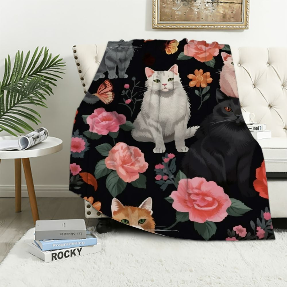 ONETECH Cute Cat Blanket for Girls Women,Cartoon Kawaii Cats with ...
