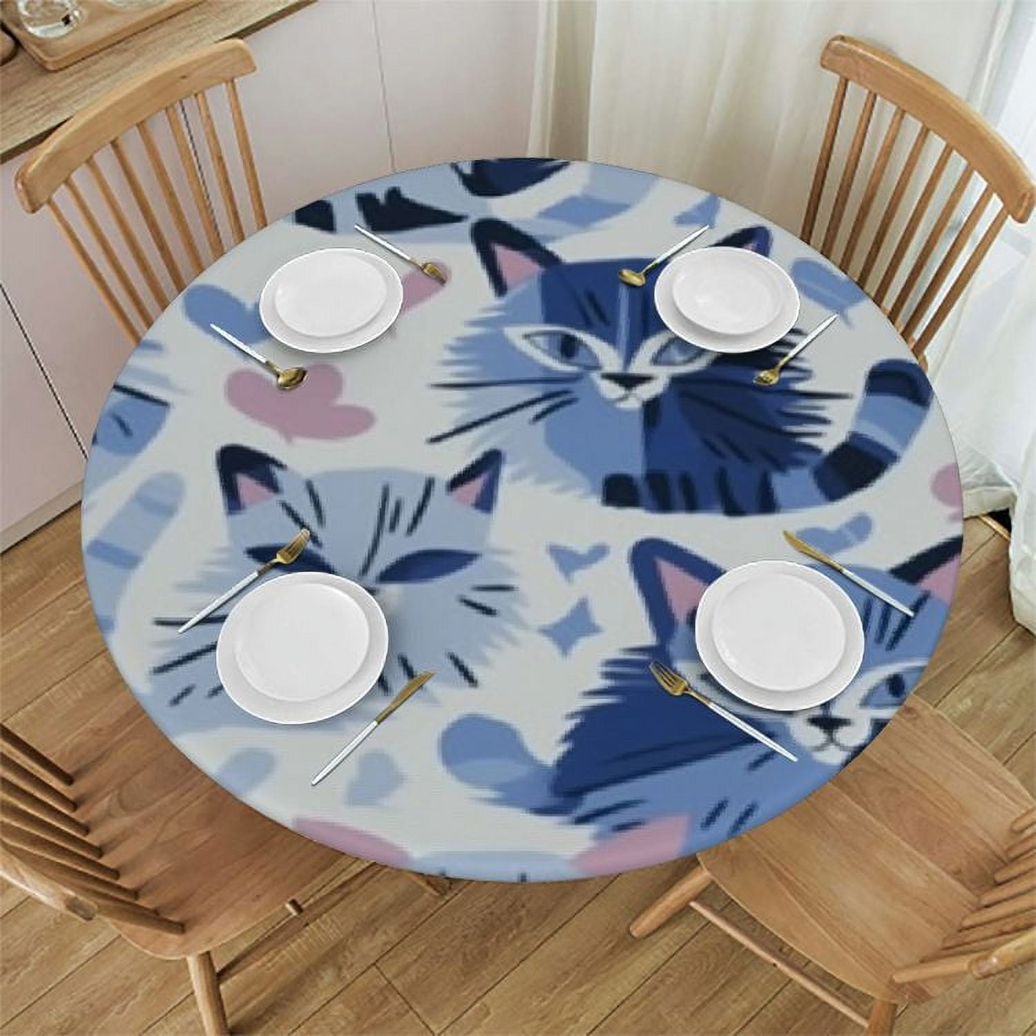 ONETECH Cute Cat Round Table Cloth Macrame White Lace Tablecloth Table ...