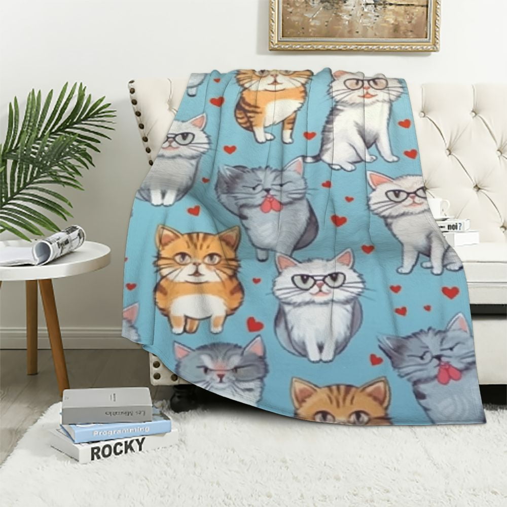ONETECH Cute Cat Throw Blanket Animals Pet Pattern Gifts for Cat Lovers ...