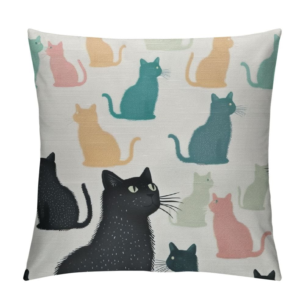 ONETECH Cute Cat Throw Pillow Cover Colorful Cartoon Happy Kitty Cat ...