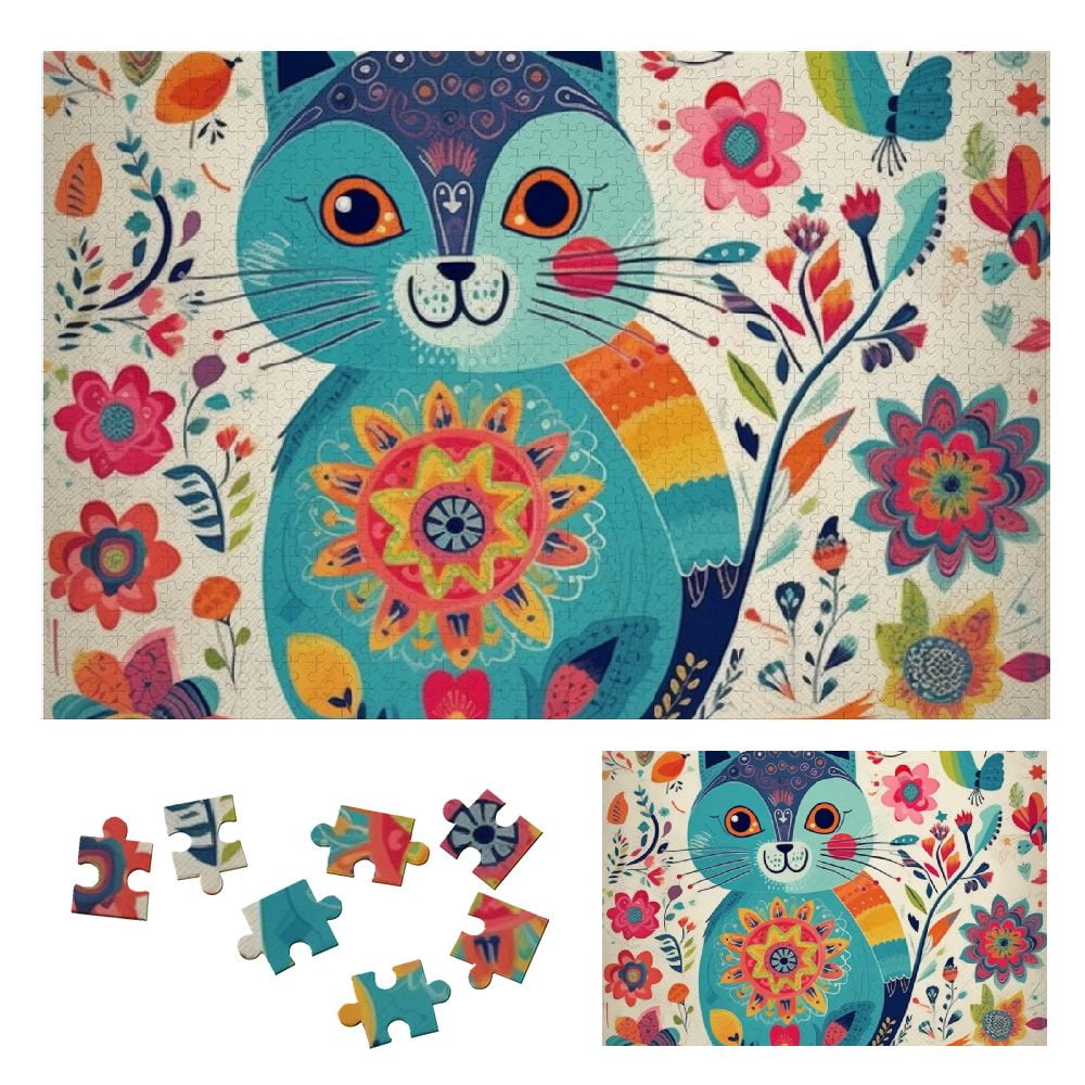 ONETECH Cute Cat Wooden Jigsaw Puzzle Challenging Difficult Wood ...