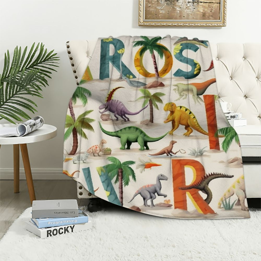 ONETECH Cute Dinosaur Blanket for Boys Kids Alphabet Dinosaur Throw ...