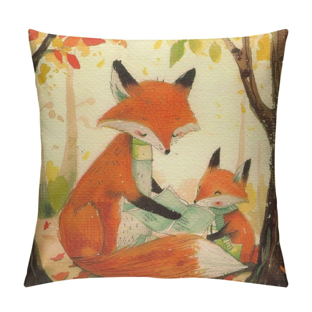 FUMJ Cute Fox Throw Pillow Covers ,Red Fox Tree Cushion Cases ...