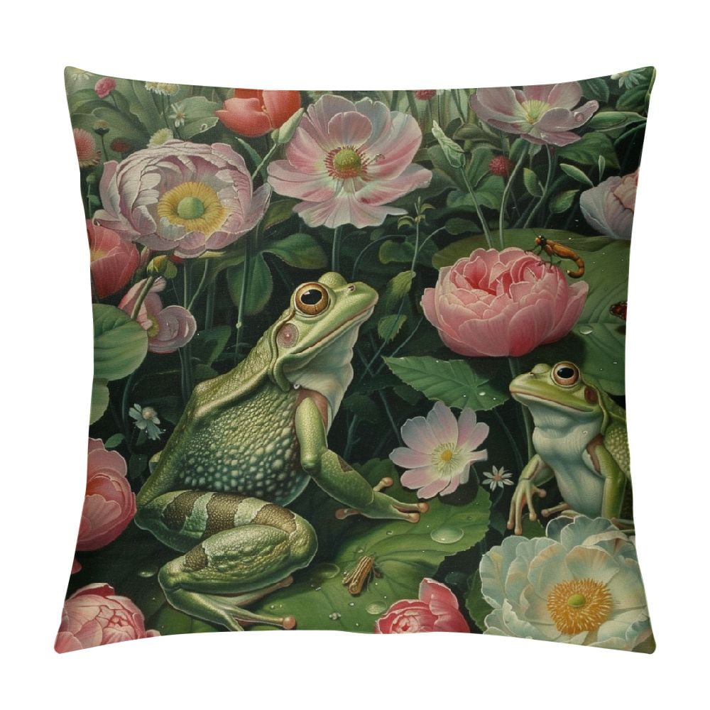FUMJ Cute Frog Throw Pillow Cover Tropical Jungle Animal Floral Daisy ...