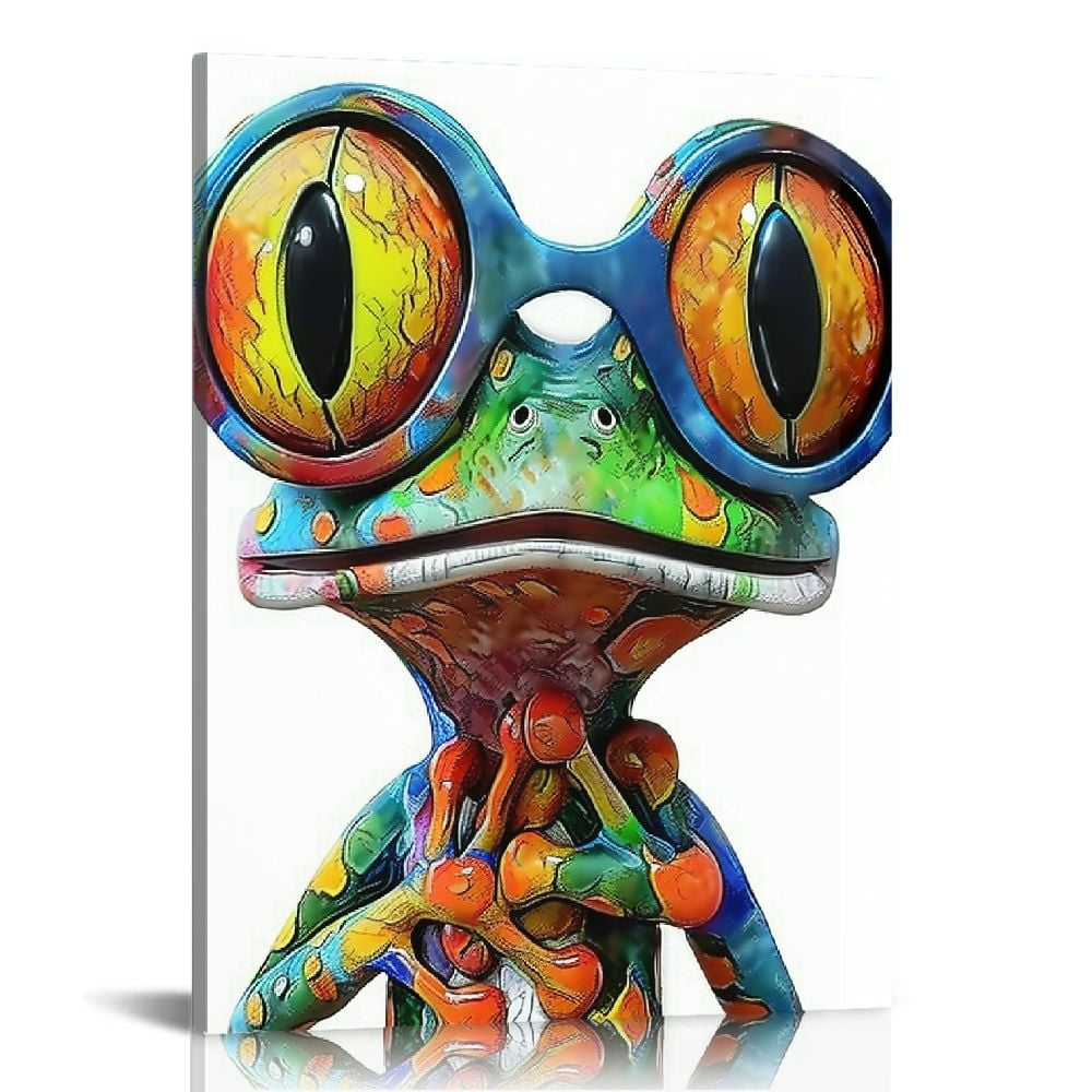 ONETECH Cute Frog Wall Art Canvas Paintings Colorful Funny Frog with ...