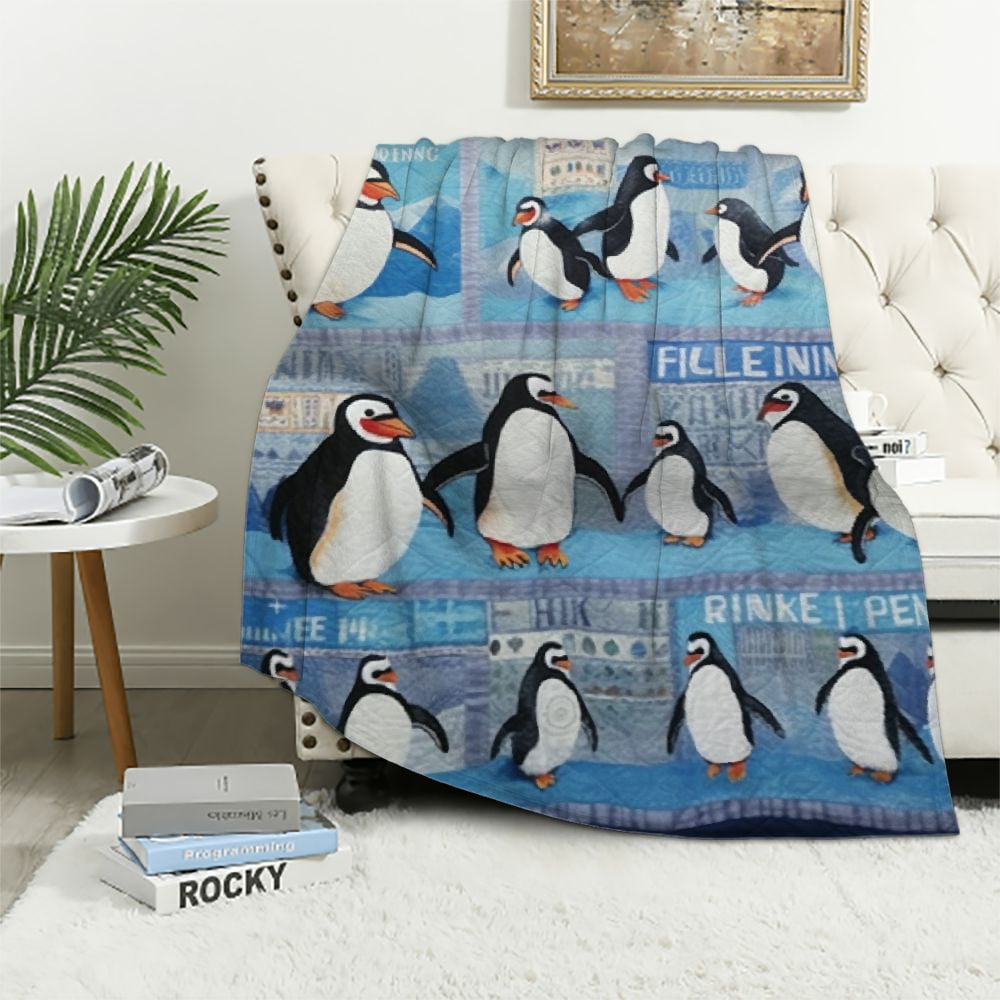 ONETECH Cute Penguin Throw Blanket Warm Super Soft Micro Flannel ...