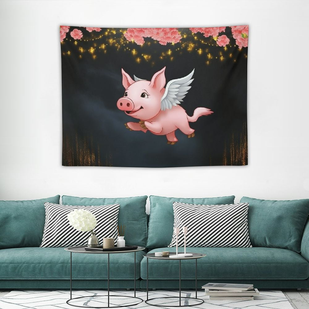ONETECH Cute Pig Tapestry Pink Animals Tapestries for Room Flying Pig ...