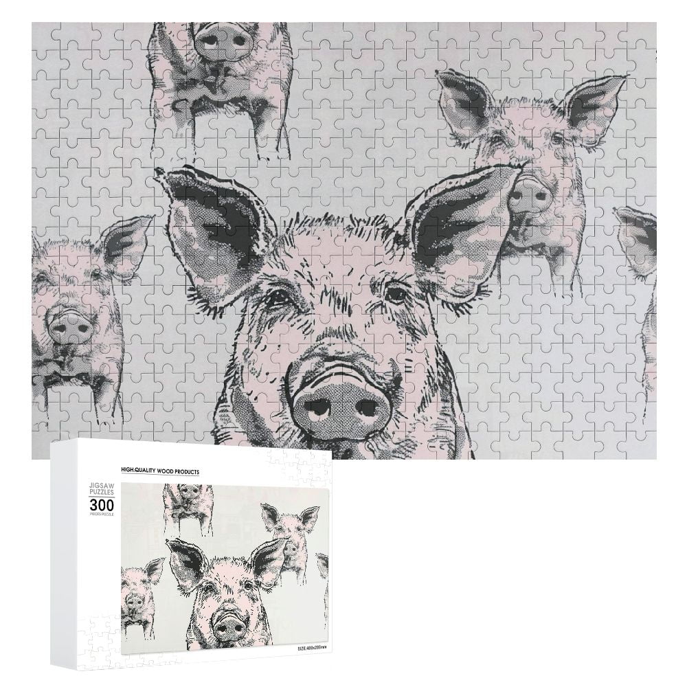ONETECH Cute Pig Wooden Jigsaw Puzzle Challenging Difficult Wood ...