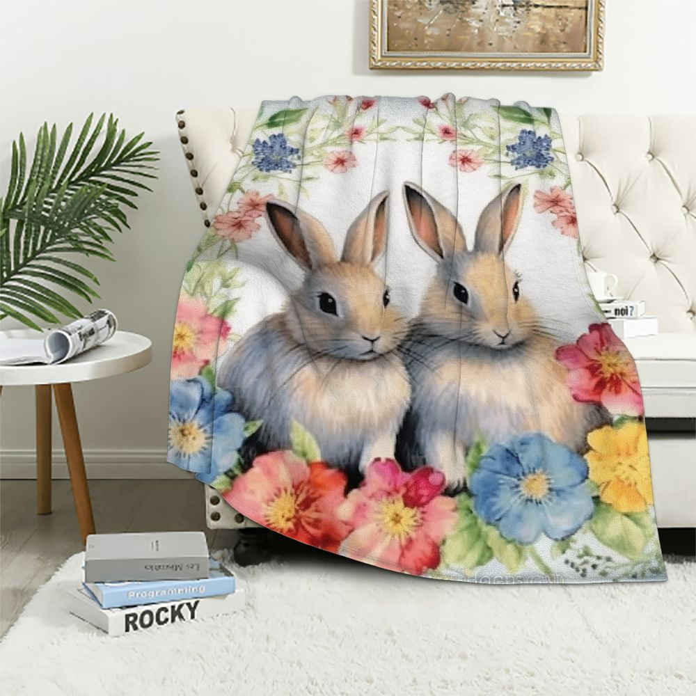 ONETECH Cute Rabbit Throw Blanket, Soft Cozy Birthday, Christmas ...