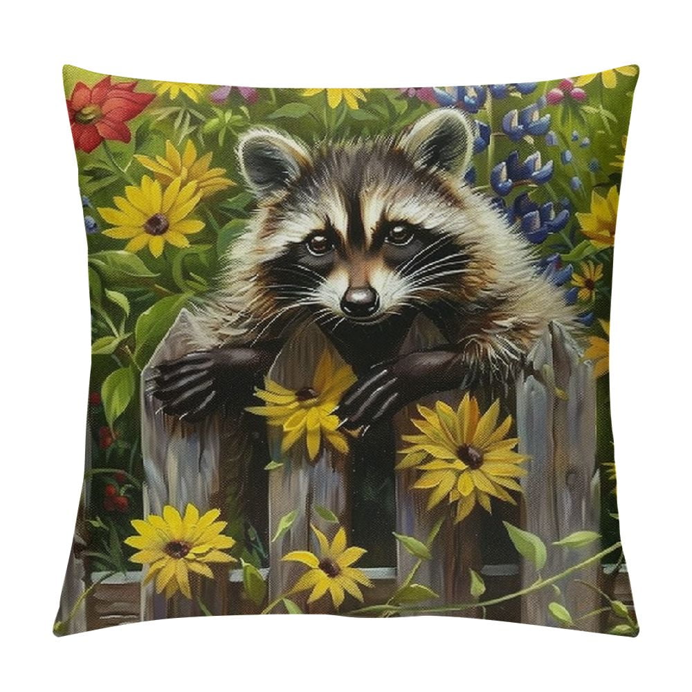 FUMJ Cute Raccoon Throw Pillow Covers Animal Sunflower Lavender Garden ...