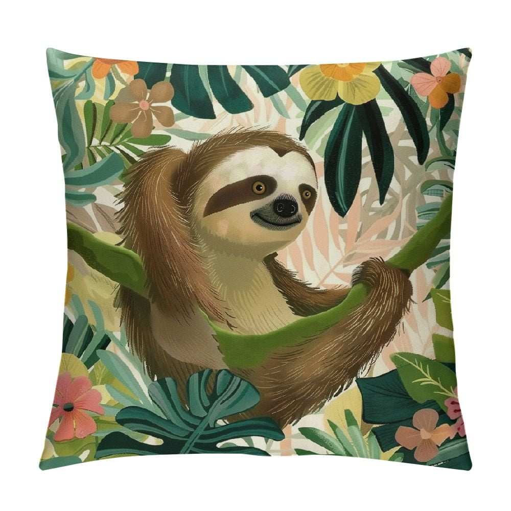 ONETECH Cute Sloth Throw Pillow Covers ,Tropical Jungle Pillow Cases ...