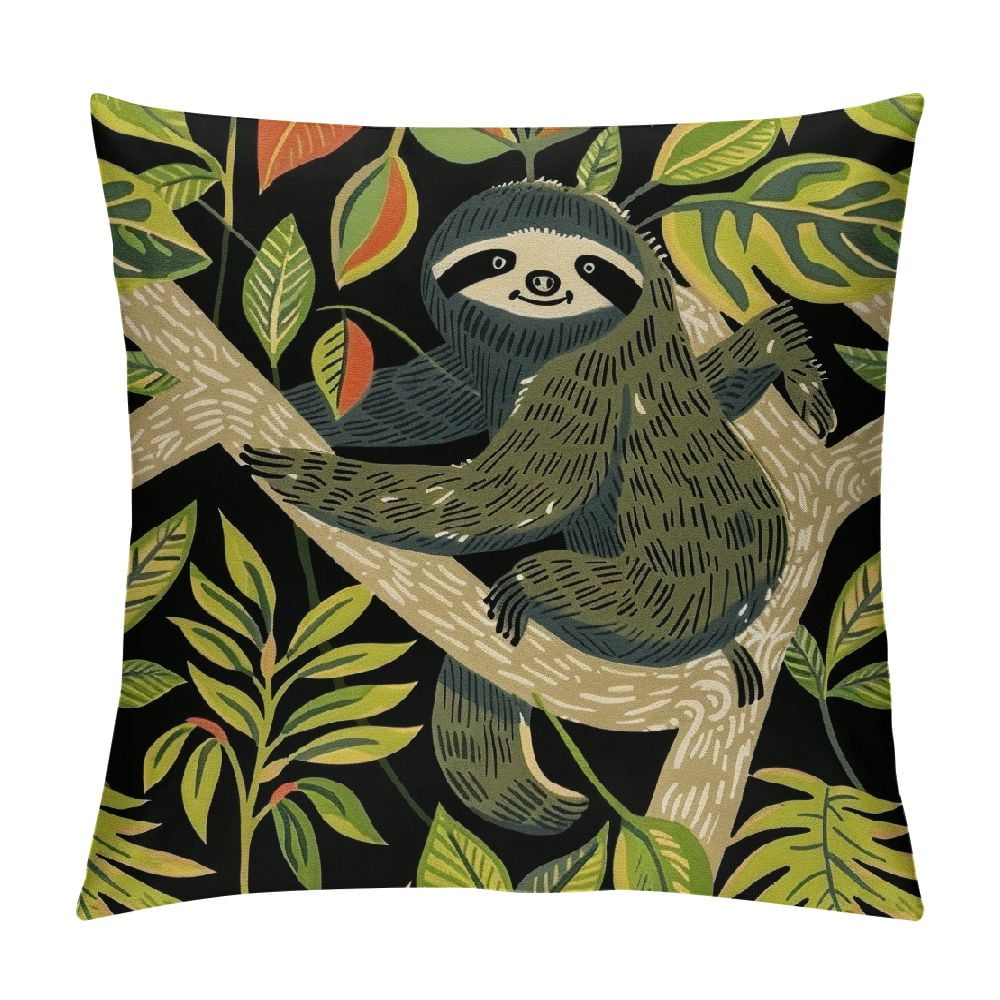 ONETECH Cute Sloths and Tropical Palm Leaves Throw Pillow Cover Cushion ...