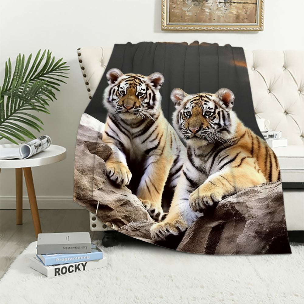 ONETECH Cute Tiger Cub Blanket Cozy Warm Soft Plush Throw for Couch ...