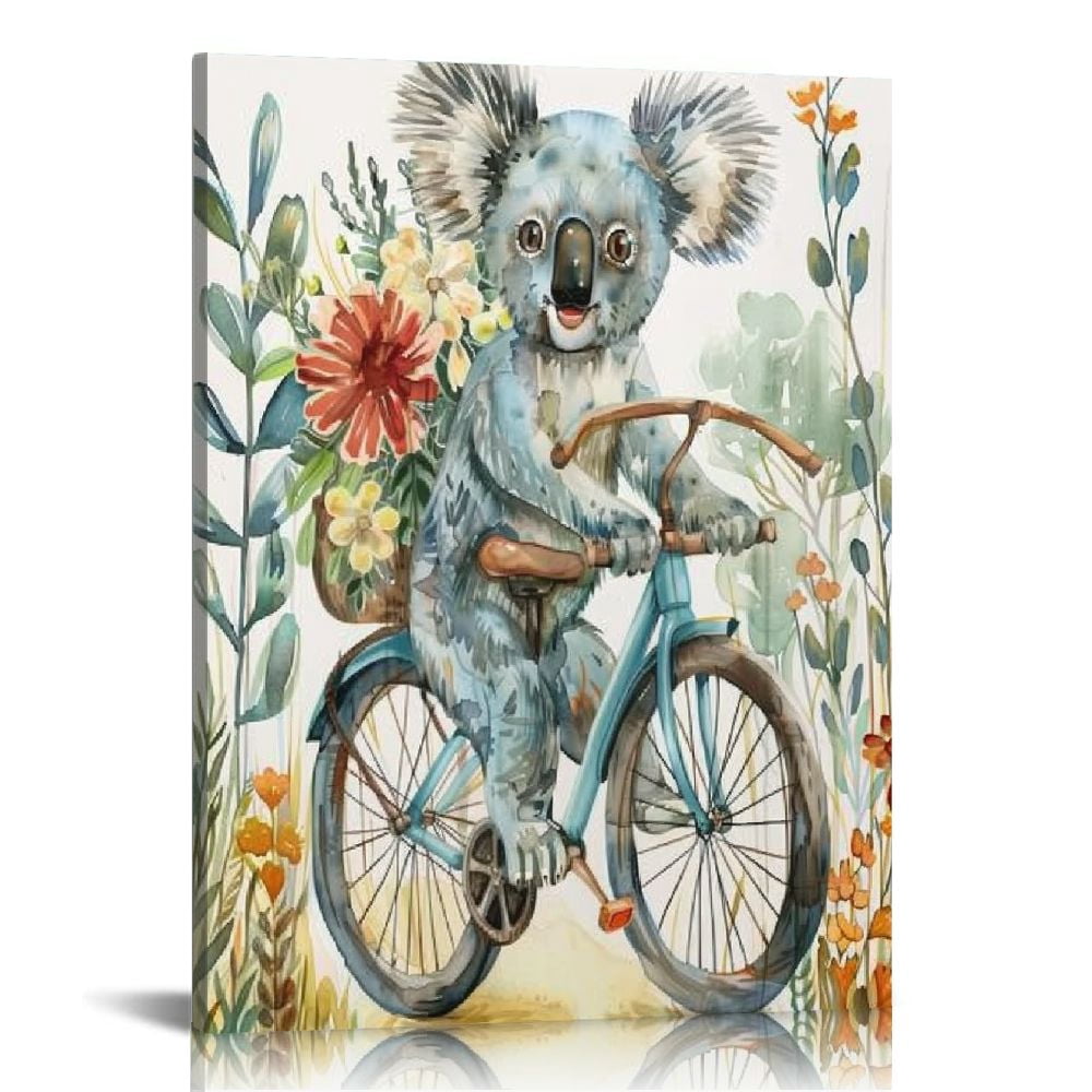 ONETECH Cute Watercolor Koala On Blue Bicycle Living Room Art Abstract ...