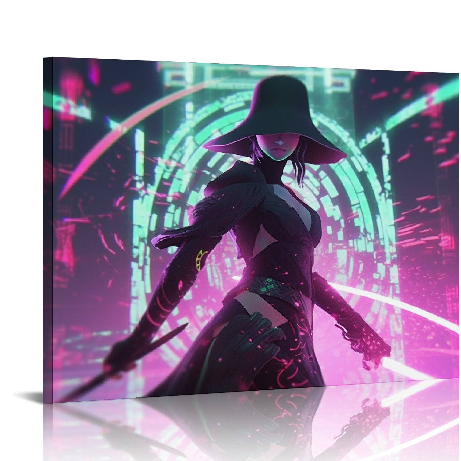 ONETECH Cyberpunk Neon Japanese Samurai Art Poster Canvas Living Room ...