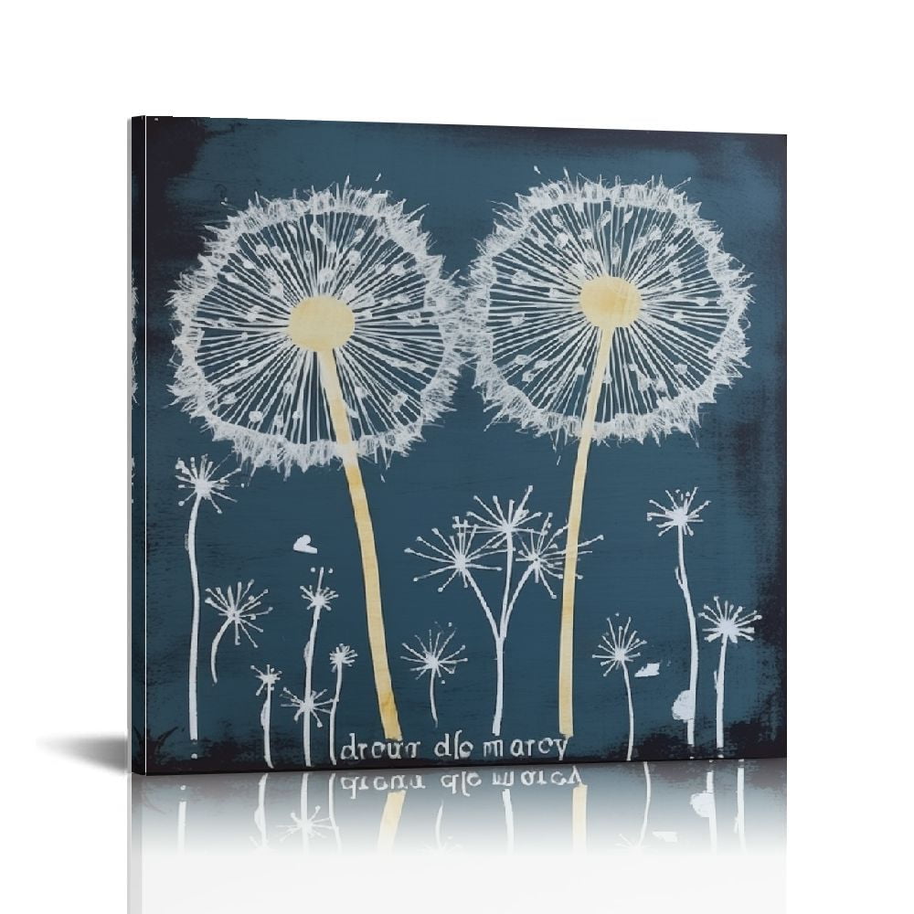 ONETECH Dandelion Wall Art - Blue Wall Decor White Dandelion Bathroom ...