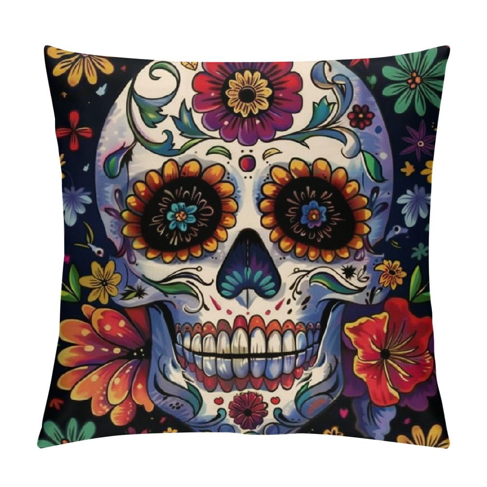 ONETECH Day of The Dead Skull Pillow Cover Mexican Style Rectangle ...