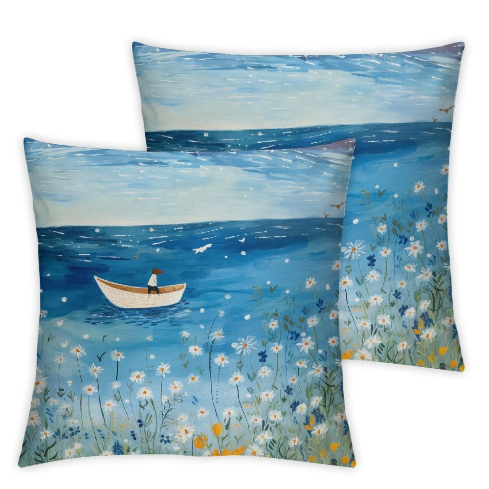 ONETECH Decoraive Throw Pillow Covers Boat Watercolor Begonia Digital ...
