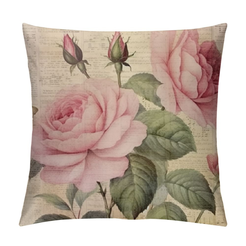 ONETECH Decorative Romantic Rose Flower Pillow Cover Vintage Shabby ...