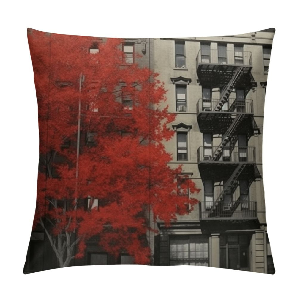 ONETECH Decorative Square Throw Pillow Cover Vintage Red Sidewalk Old ...