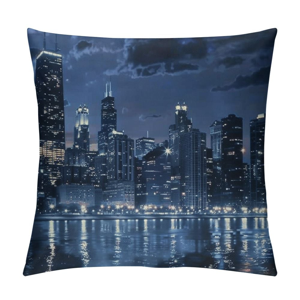 ONETECH Decorative Throw Pillow Case, Chigago City Skyline at Night ...