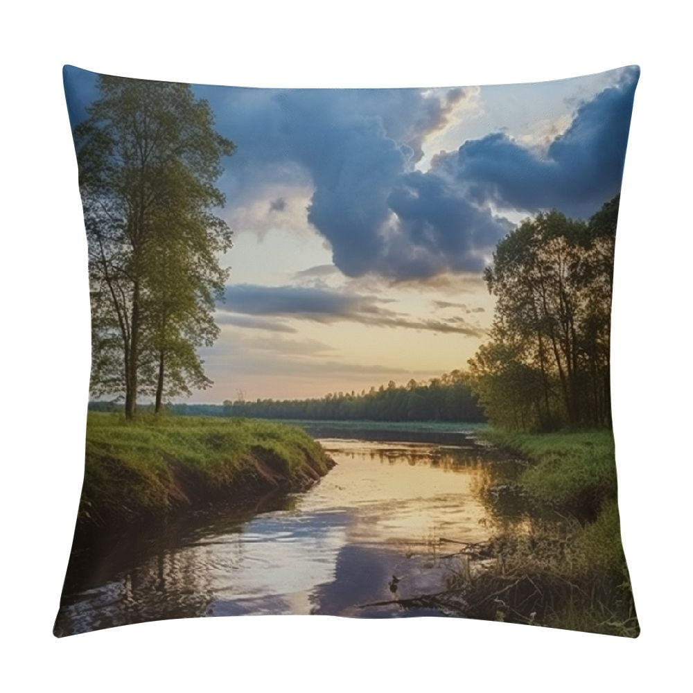 ONETECH Decorative Throw Pillow Cover Sunset River Stream Ecology ...