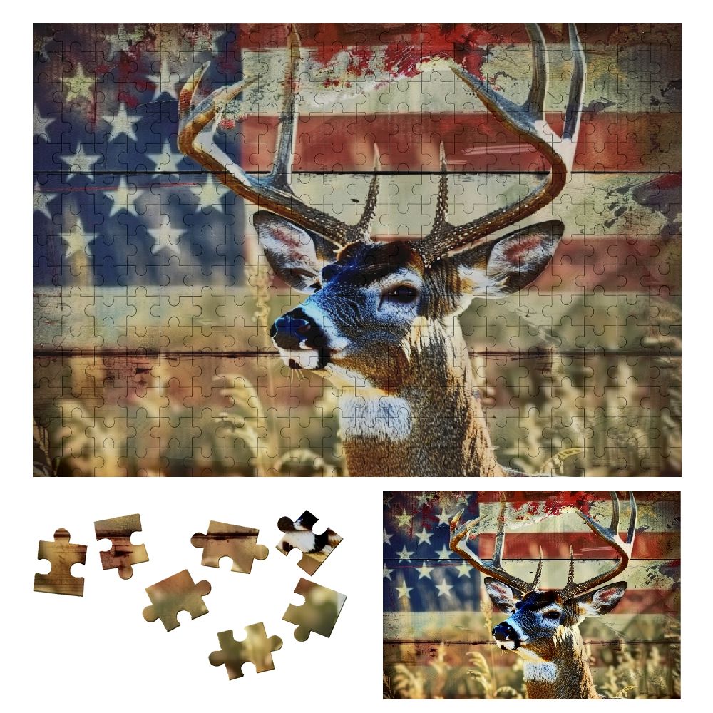 FUMJ Deer American Flag Hunting Wooden Jigsaw Puzzle Challenging ...