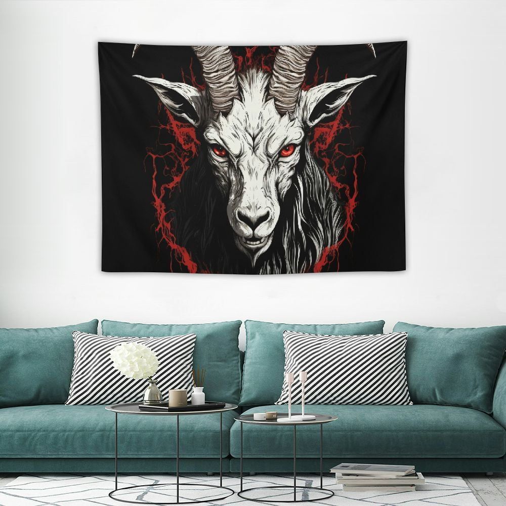 ONETECH Demon Goat Head Skull Tapestry, Pentagram Tapestry Wall Hanging ...