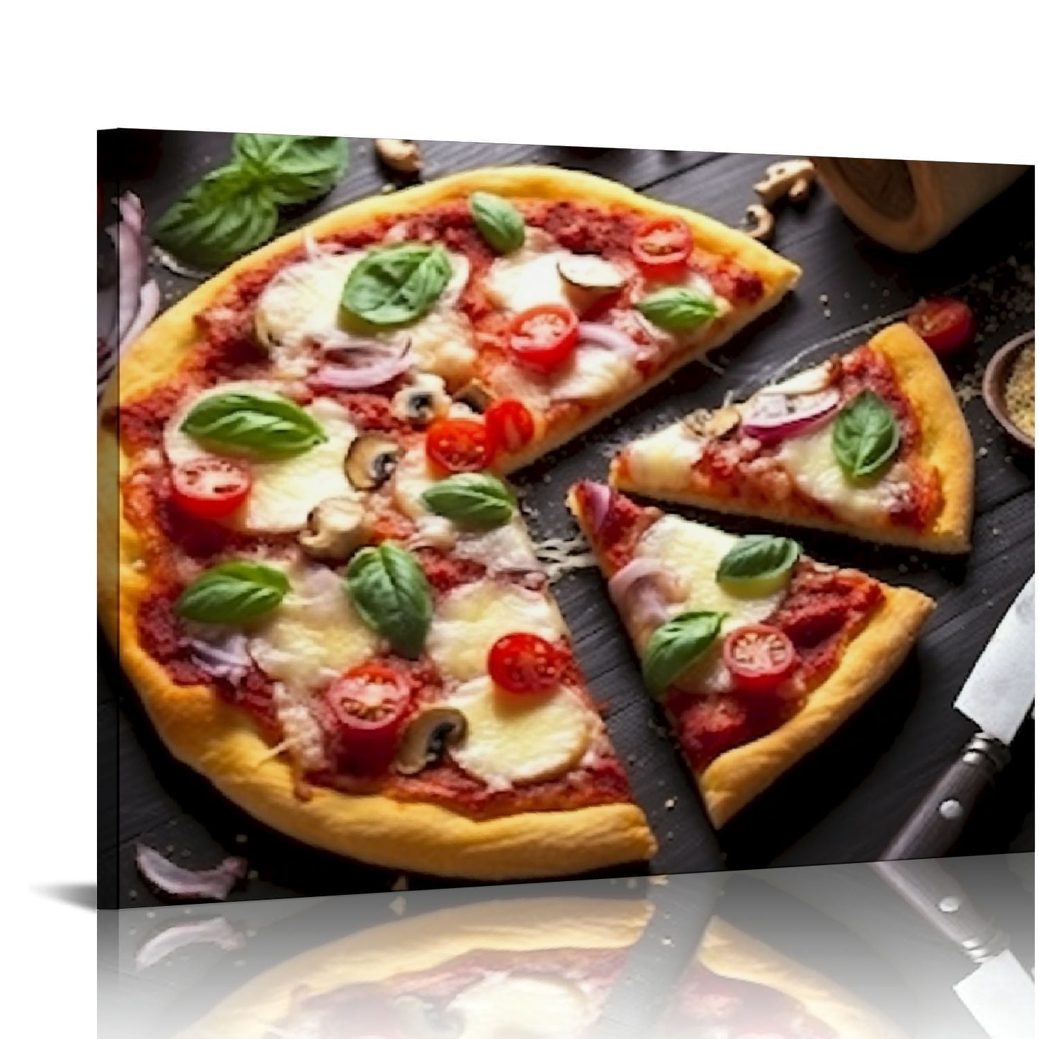ONETECH Derkymo Food Canvas Wall Art Delicious Italian Pizza Served on ...