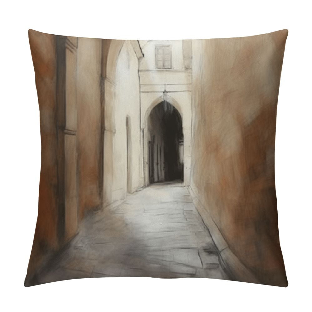 ONETECH Designart Brown Old City Street Drawing' Landscape Printed ...