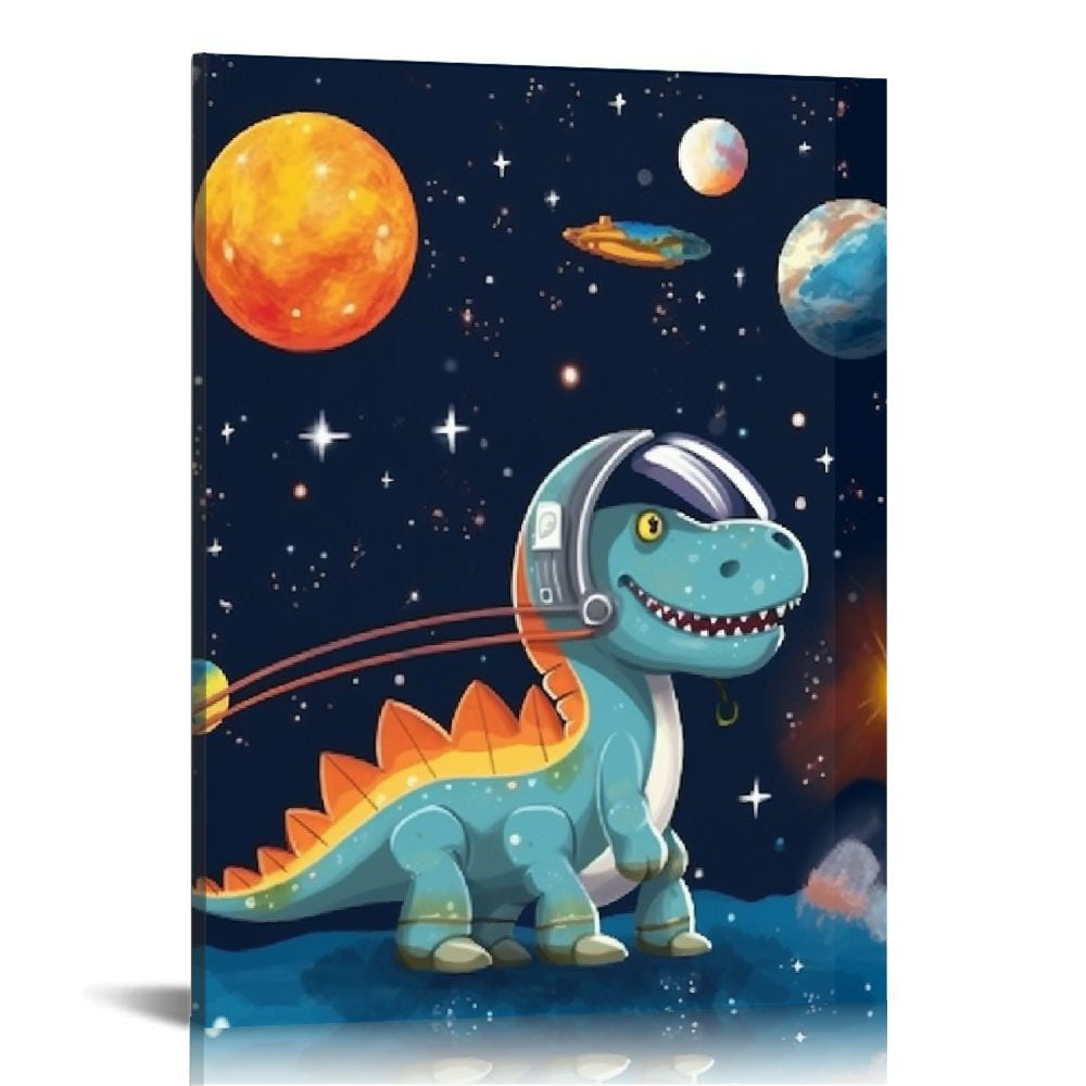 ONETECH Dinosaur Outer Space Art Print, Solar System Planet Canvas ...