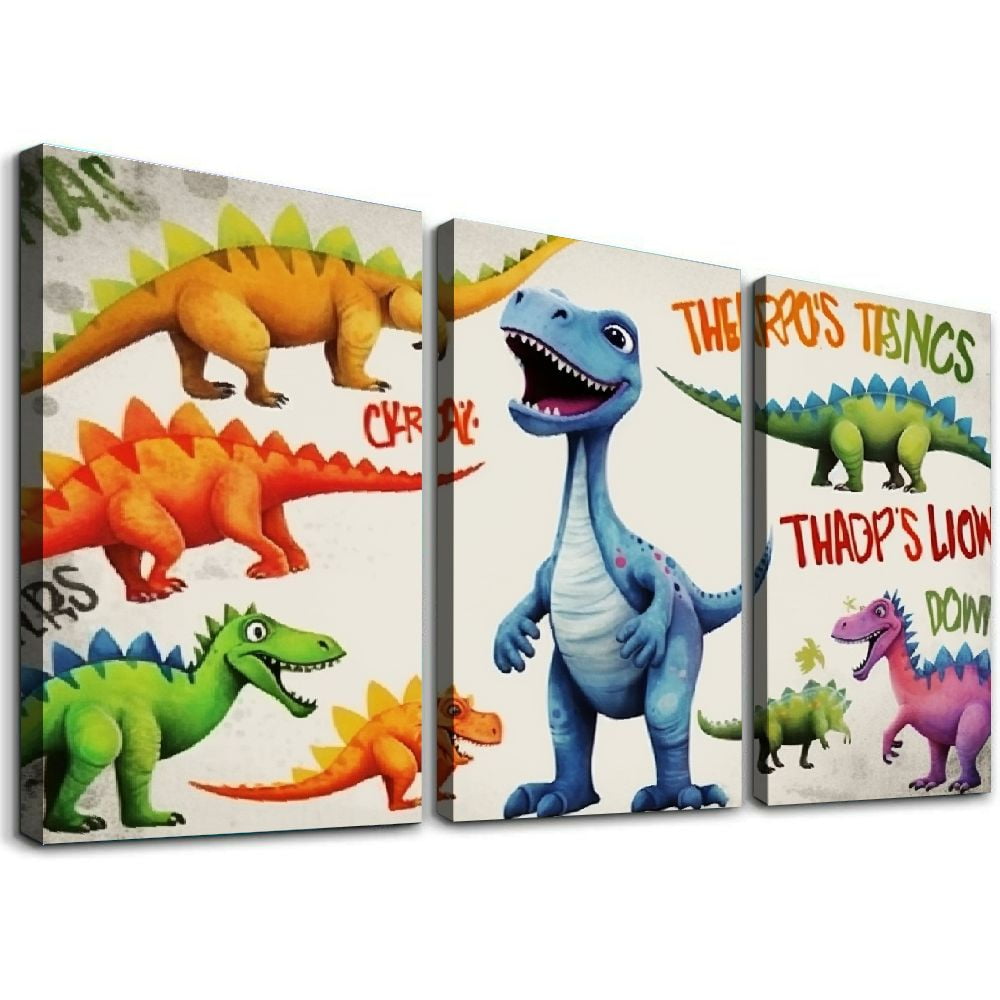 ONETECH Dinosaur Wall Art Cute Dinosaur Pictures Wall Decor for Boy ...