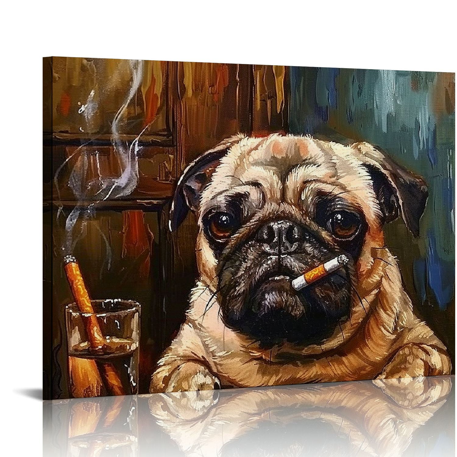 ONETECH Dog Smoking Cigar Bar Whimsical Humorous Animal Framed Art Wall ...