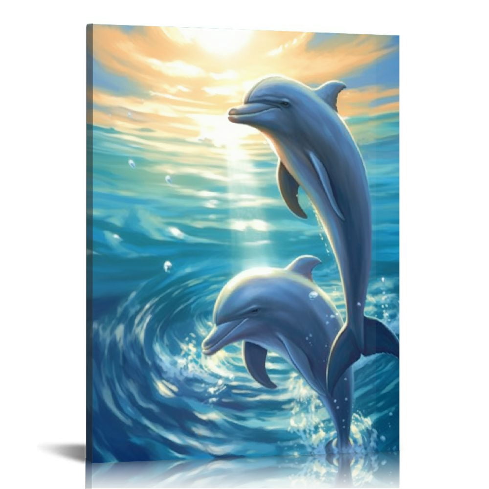 ONETECH Dolphin Canvas Wall Art Cute Dolphins Playing Under Sea with ...