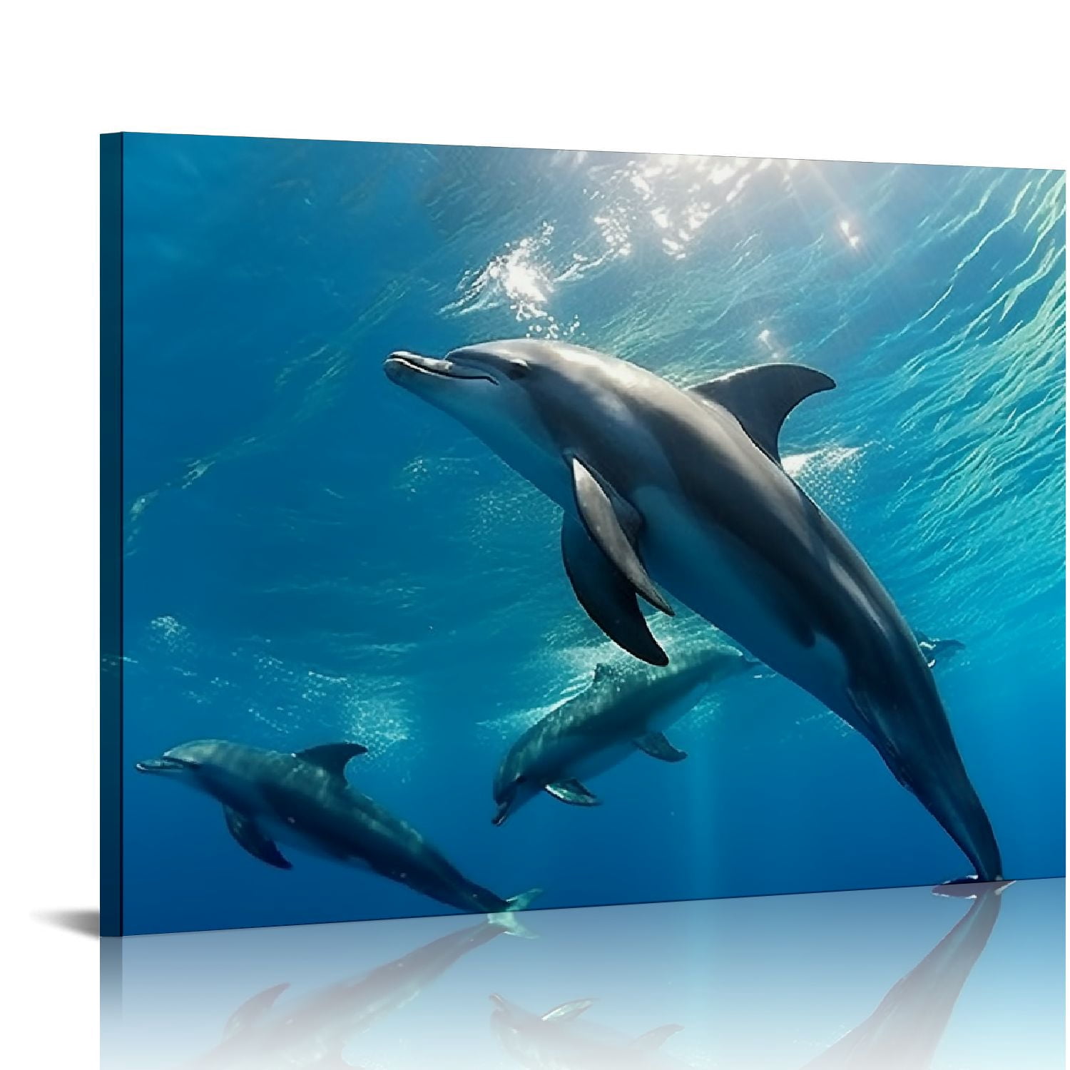 ONETECH Dolphins Canvas Print Wall Art Blue Ocean Jumping Dolphins ...