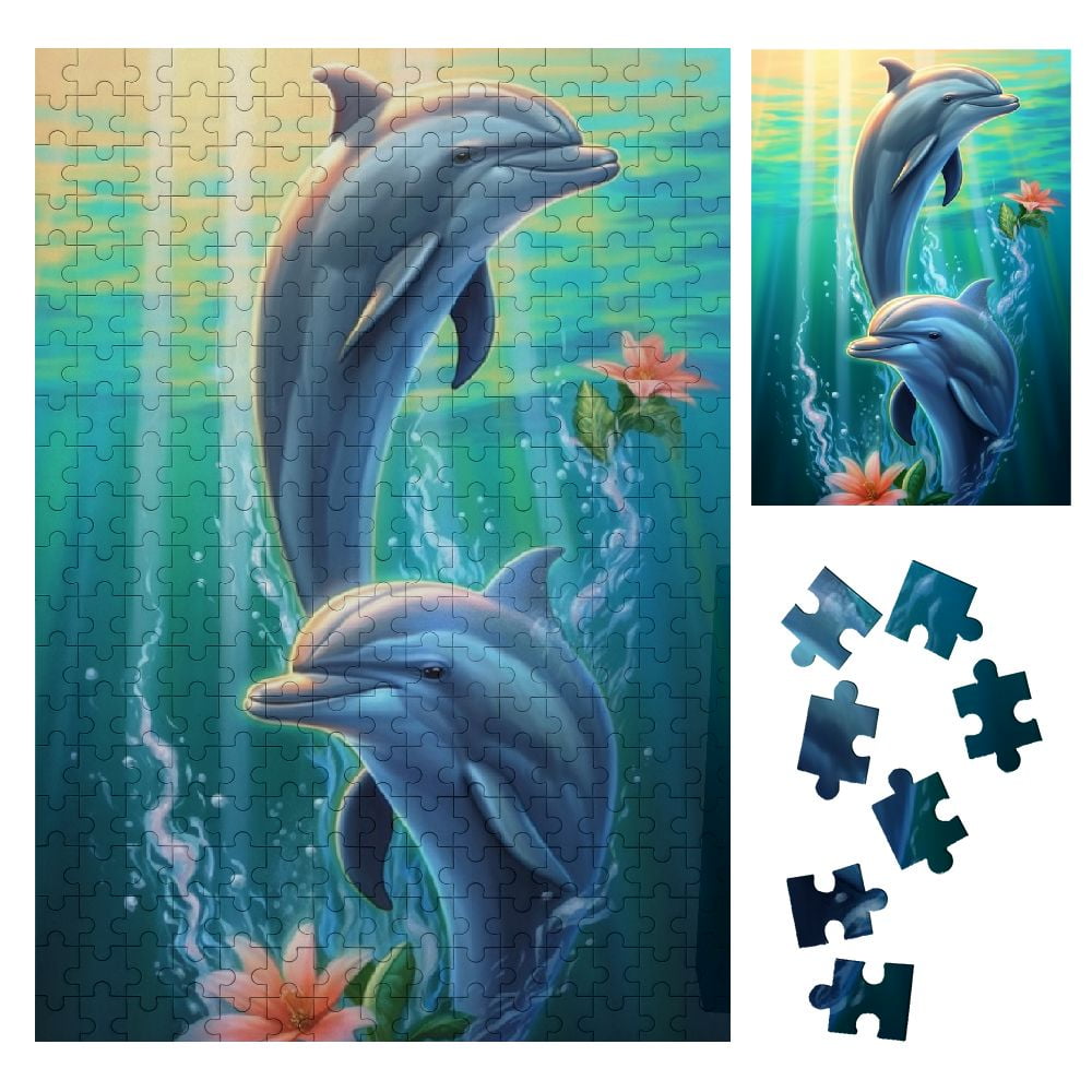 ONETECH Dolphins Ocean Surfboard Wooden Jigsaw Puzzle Vertical Style ...