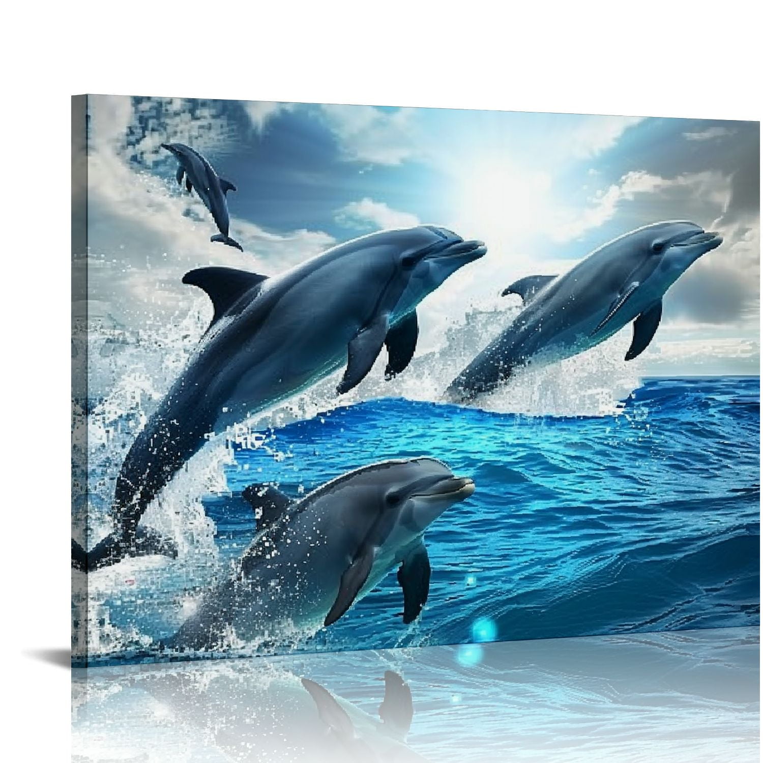 ONETECH Dolphins Wall Art Jumping Dolphin Canvas Pictures Black White Seascape Prints Blue Waves ...