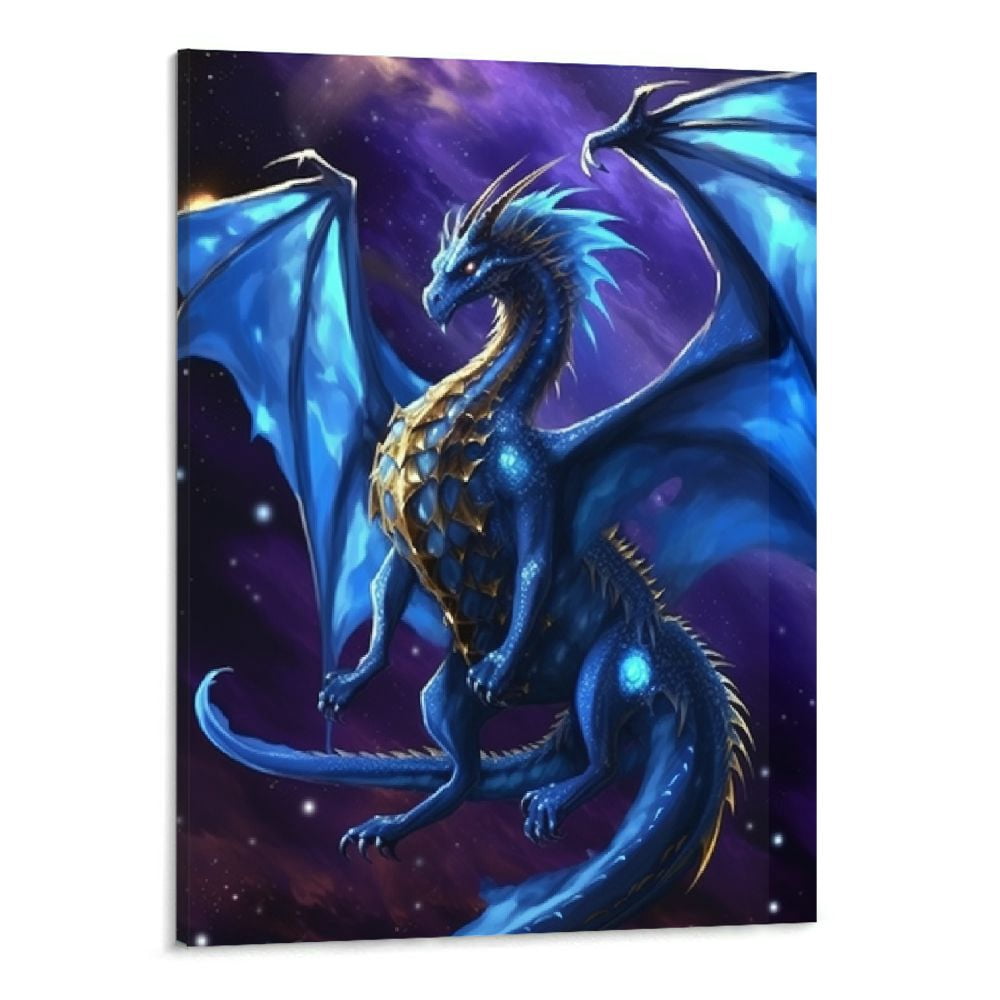 ONETECH Dragon Decor Wall Art Blue Space Galaxy Pictures Dragon Canvas ...