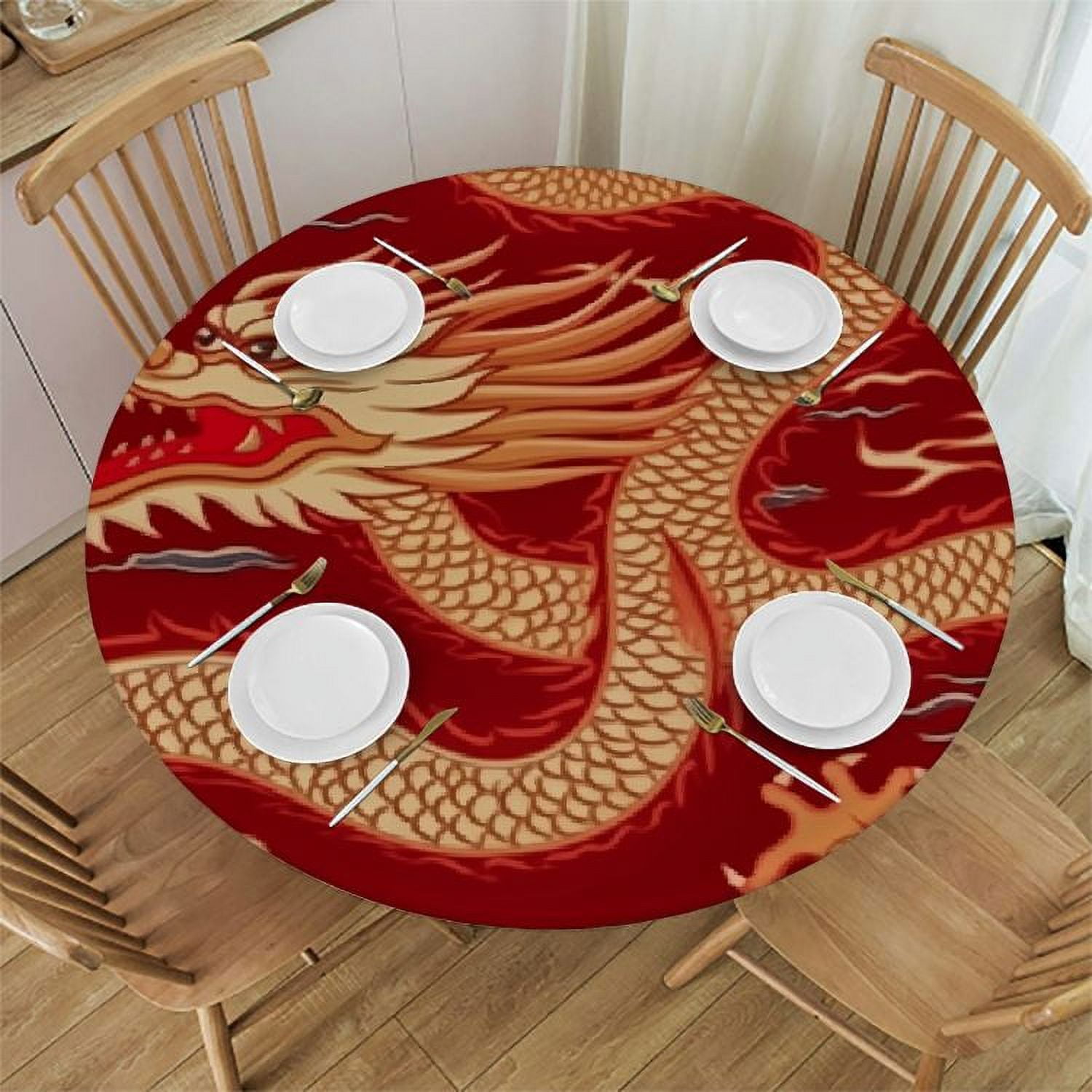 ONETECH Dragon Round Tablecloth Traditional Flying Mascot Animal ...