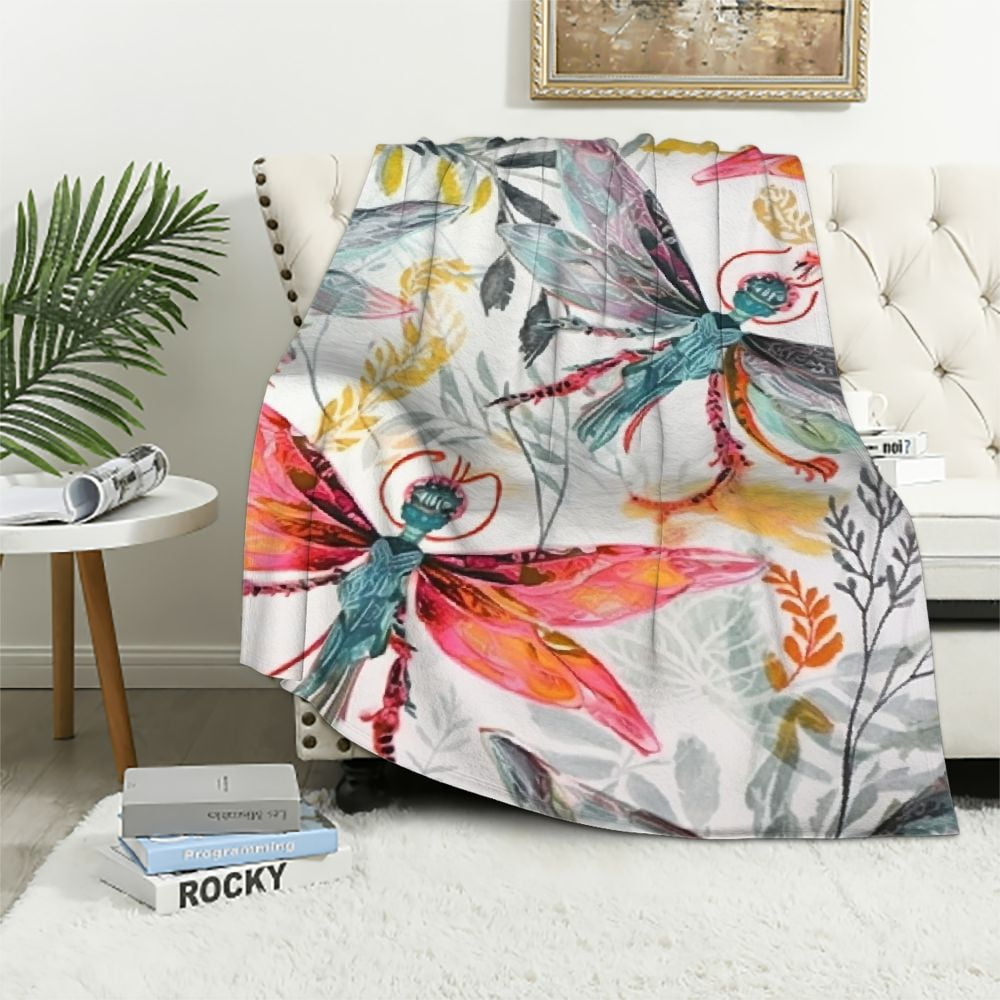 ONETECH Dragonfly Throw Blanket Kids Ornamental Dragonfly Printed Fuzzy ...