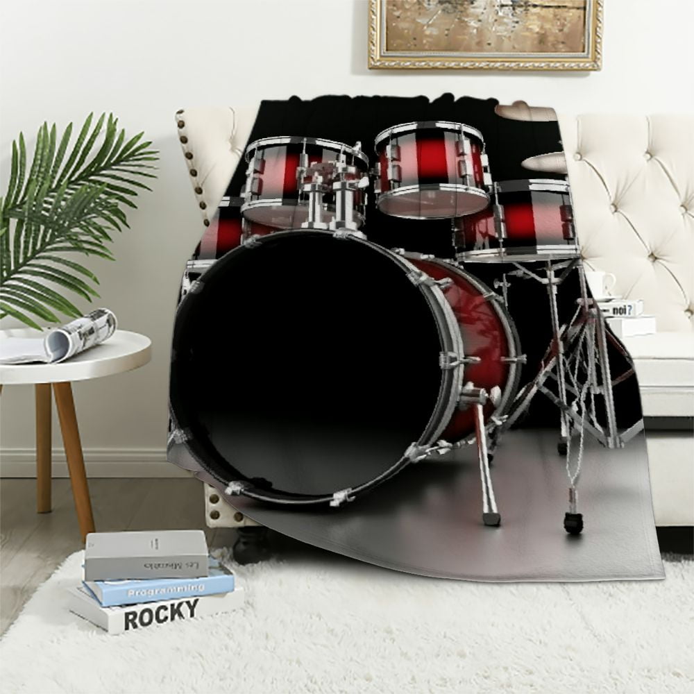 FUMJ Drum Kit Pattern Throw Blanket,Rock Music Themed All Season Bed ...