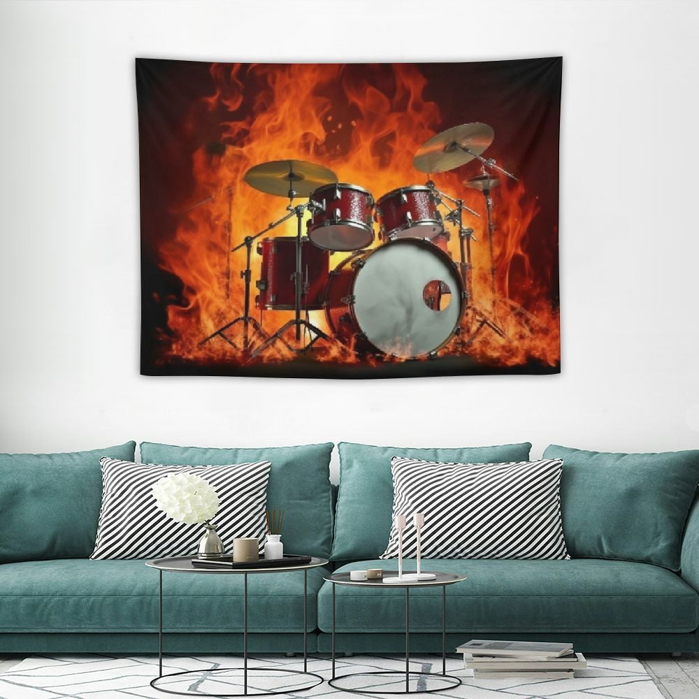 ONETECH Drum Kit Wall Hanging Burning Drum Set Tapestry Rock Music ...