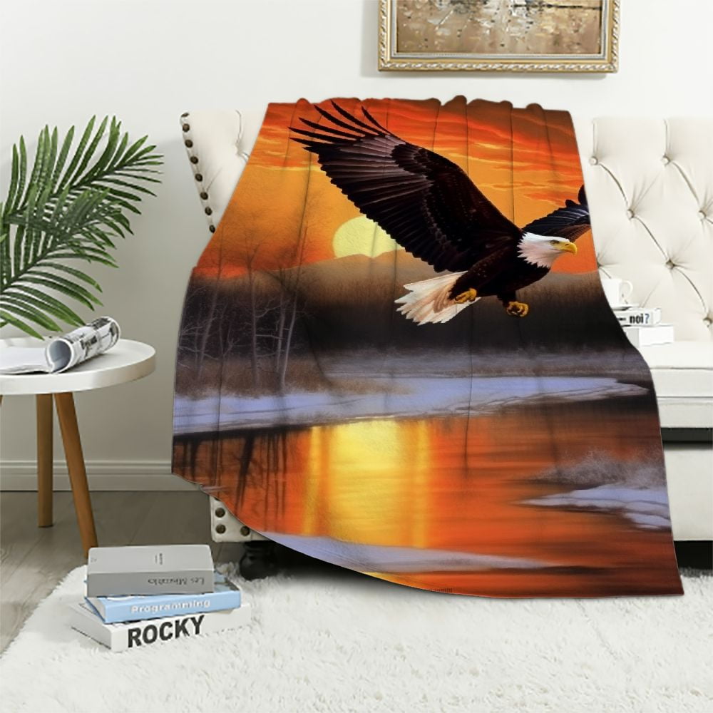 ONETECH Eagle Blanket Sunset Hawk Flying Falcon Blanket Soft Fuzzy Plush Throw Blankets for ...