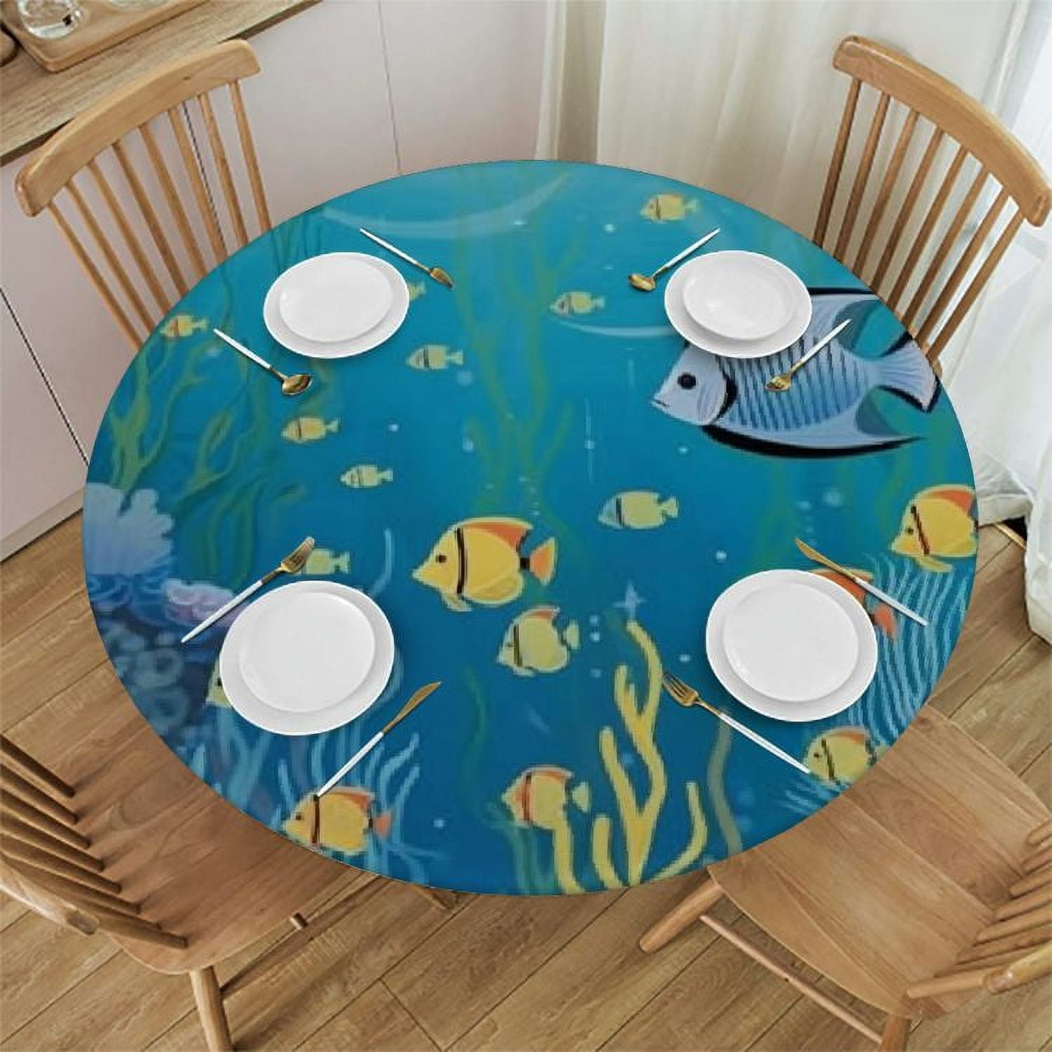 ONETECH Elastic Edged Polyester Fitted Table Cover,Underwater Landscape ...